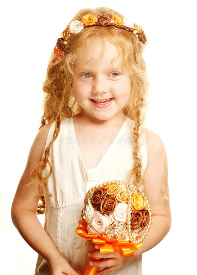 Little Princess Posing with Bouquet Stock Photo - Image of child ...