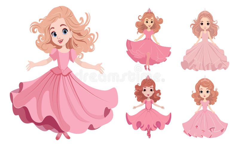 Little Princesses Set, Cartoon Illustration Stock Illustration ...
