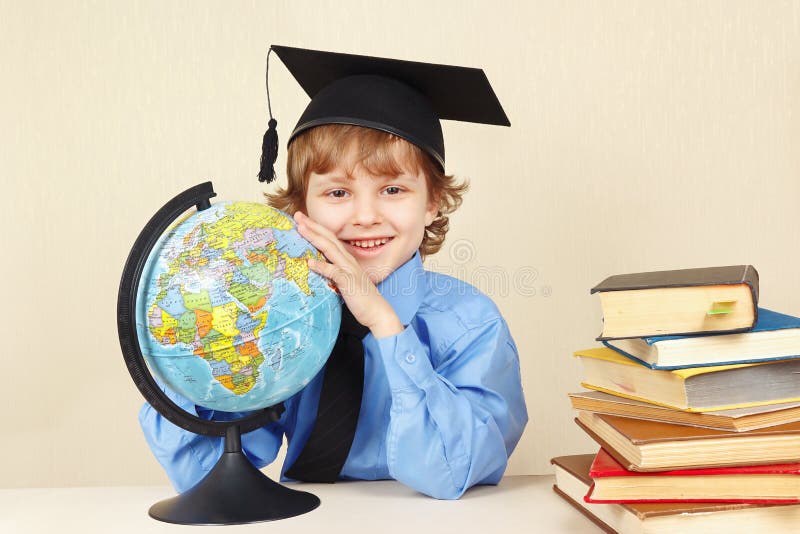 Little Professor Academic Hat Showing Globe Old Books Stock Photos ...