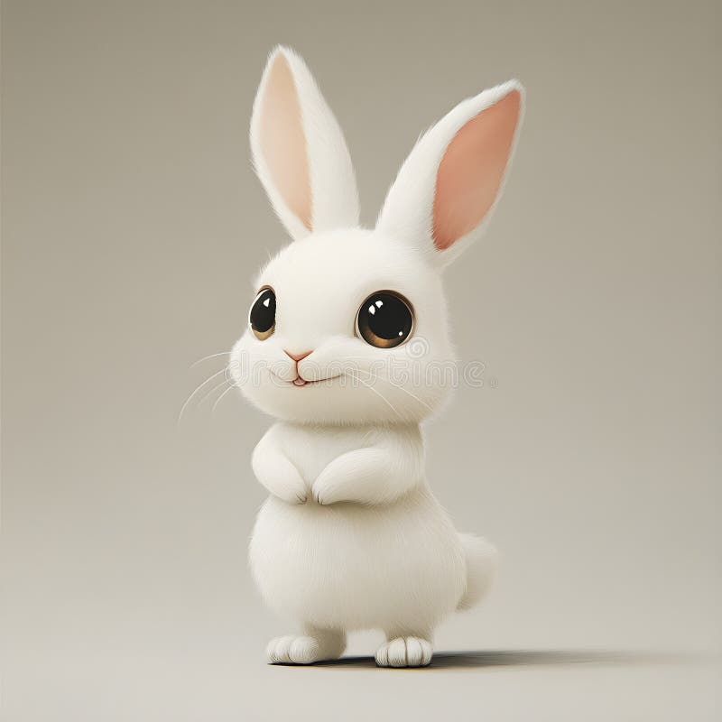 A Little Rabbit with Big Round Eyes and Long Ears Stands Alone Stock ...