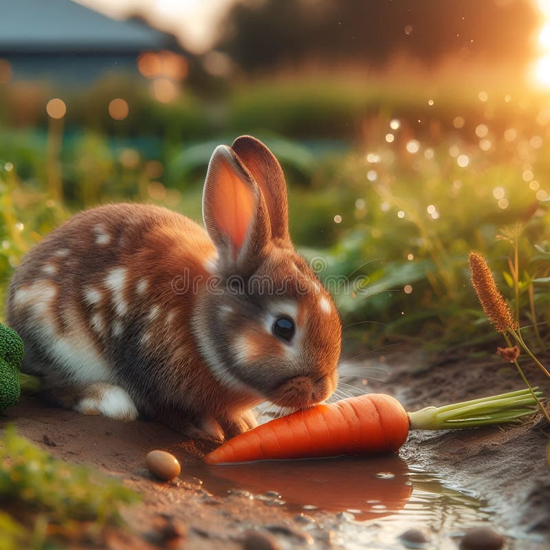Little Rabbit and Carrots in the Backyard Stock Illustration ...