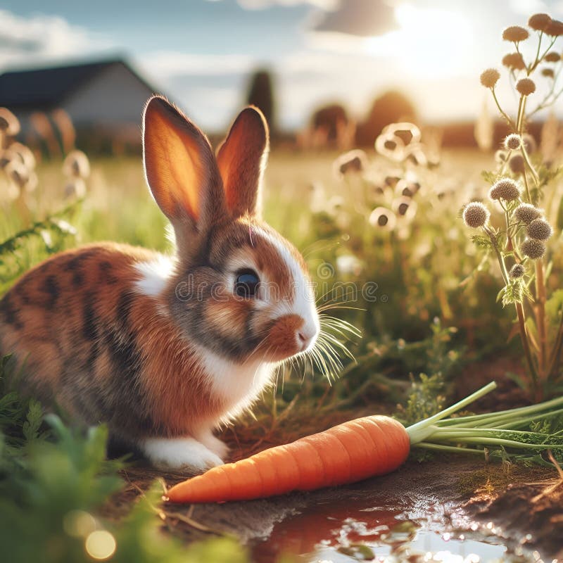 Little Rabbit and Carrots in the Backyard Stock Illustration ...