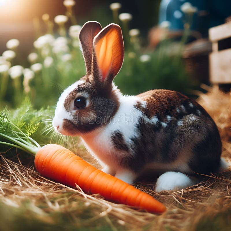 Little Rabbit and Carrots in the Backyard Stock Illustration ...