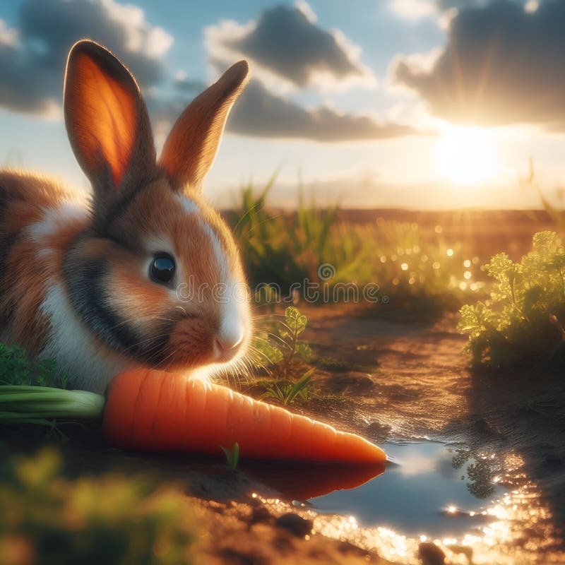 Little Rabbit and Carrots in the Backyard Stock Illustration ...