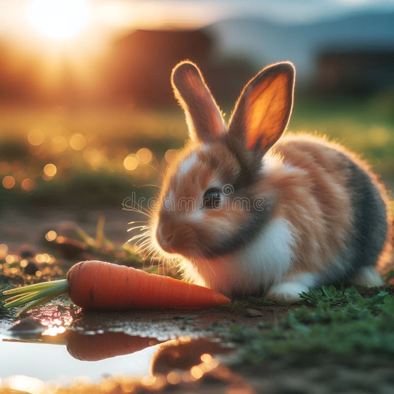 Little Rabbit and Carrots in the Backyard Stock Illustration ...