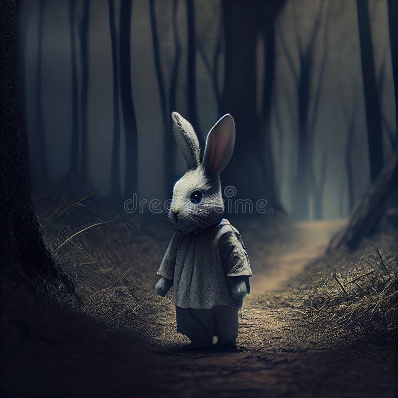 A Little Rabbit in a Forest Illuminated by a Soft Light Stock ...