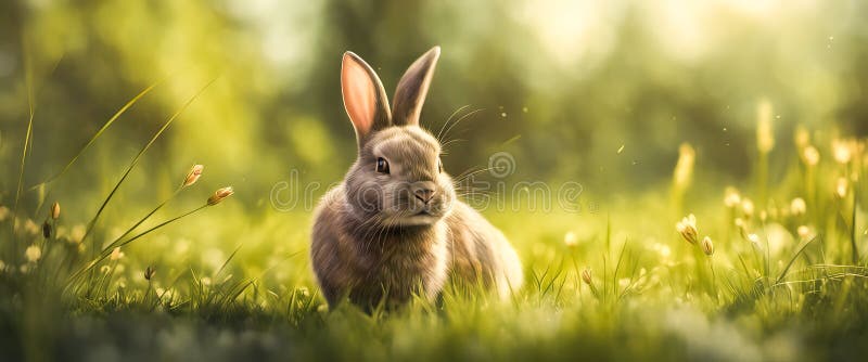 A Little Rabbit on the Green Grass on a Spring Day. Stock Image - Image ...