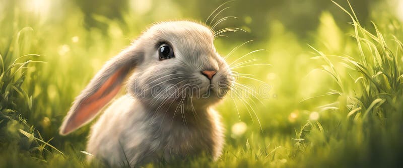 A Little Rabbit on the Green Grass on a Spring Day. Stock Illustration ...