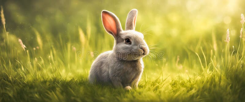 A Little Rabbit on the Green Grass on a Spring Day. Stock Image - Image ...