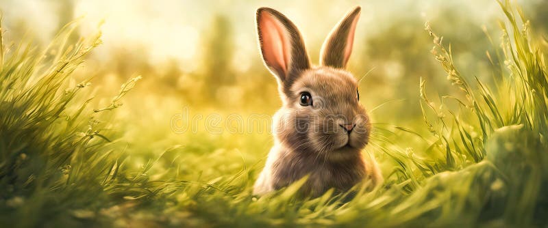 A Little Rabbit on the Green Grass on a Spring Day. Stock Illustration ...