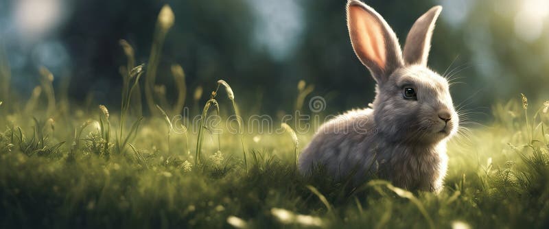 A Little Rabbit on the Green Grass on a Spring Day. Stock Image - Image ...