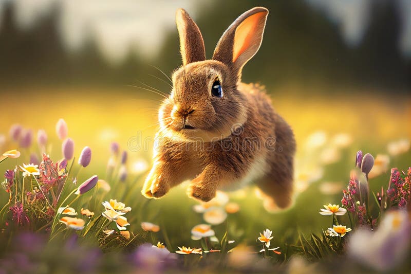 Little Rabbit on Green Grass in Summer Day Stock Illustration ...
