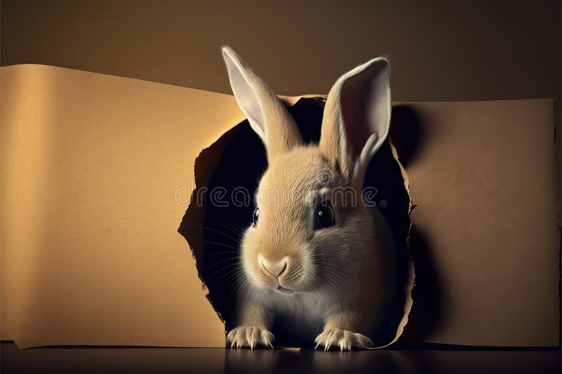 Little Rabbit Looks through a Hole in Paper. Generative AI Stock ...