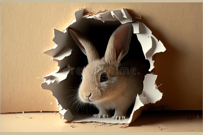 Little Rabbit Looks through a Hole in Paper. Generative AI Stock ...