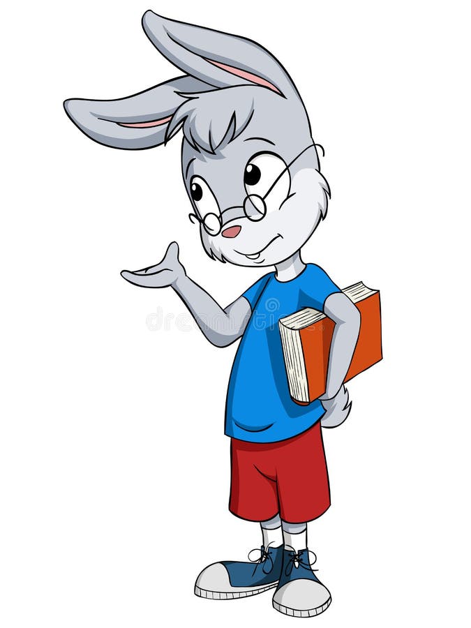 Little Rabbit Scientist with Book and Glasses Stock Vector ...