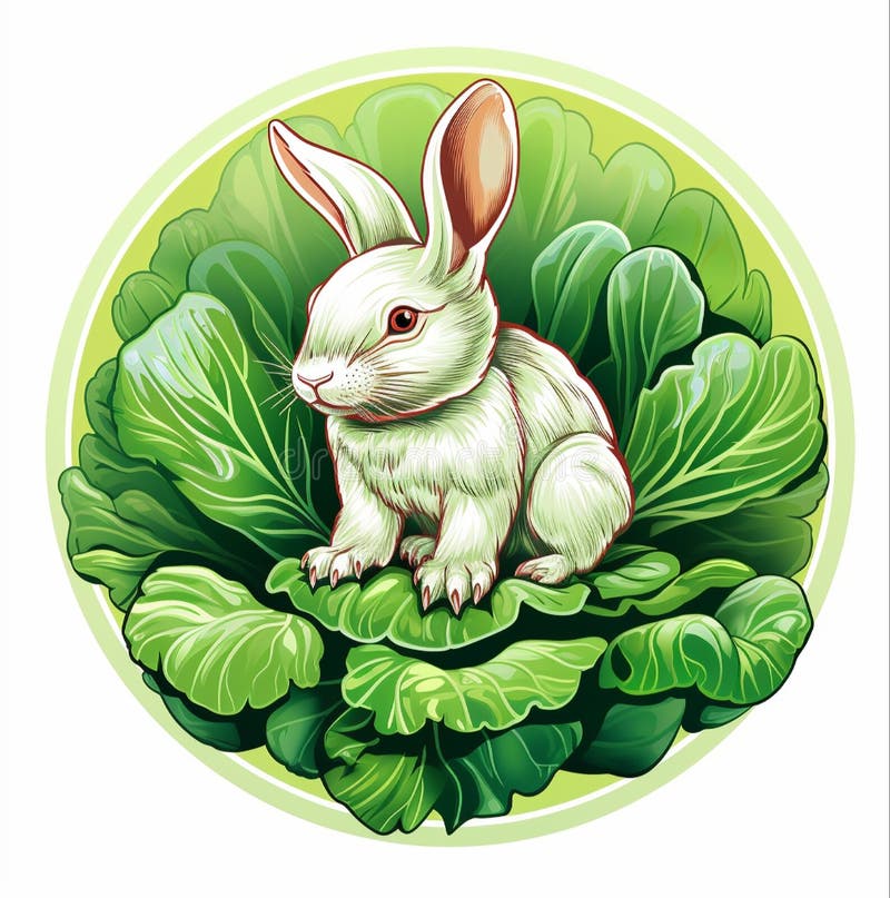 Little Rabbit Sitting in Cabbage, Logo Stock Illustration ...