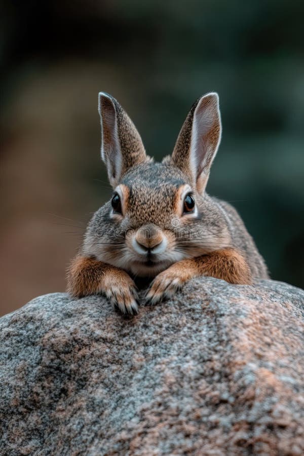 A Little Rabbit is Sitting on a Stone Stock Illustration - Illustration ...