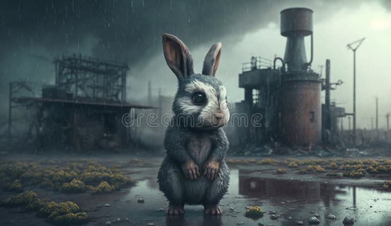Little Rabbit Standing in Front Toxic Mass from Chemical. AI Generative ...