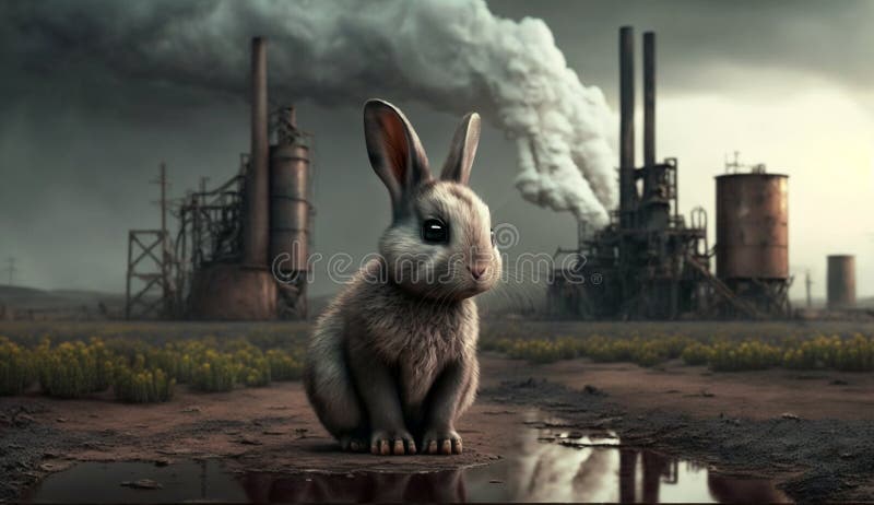 Little Rabbit Standing in Front Toxic Mass from Chemical. AI Generative ...