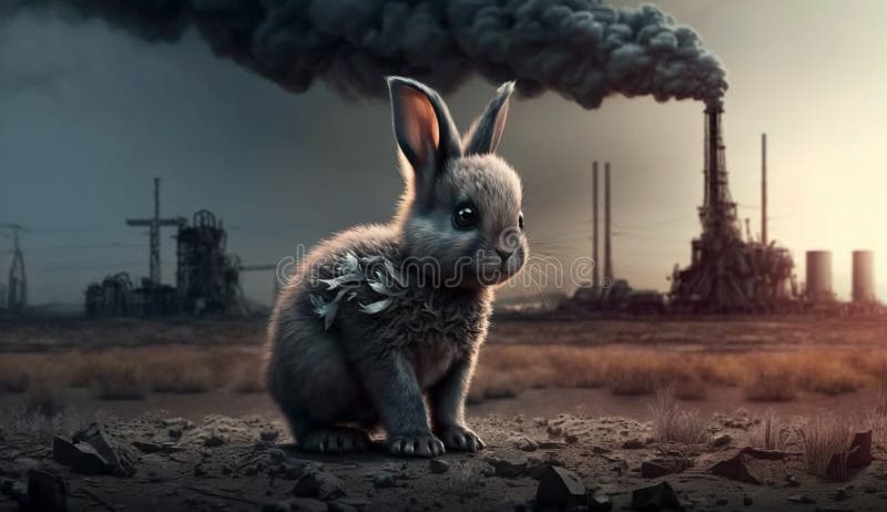 Little Rabbit Standing in Front Toxic Mass from Chemical. AI Generative ...