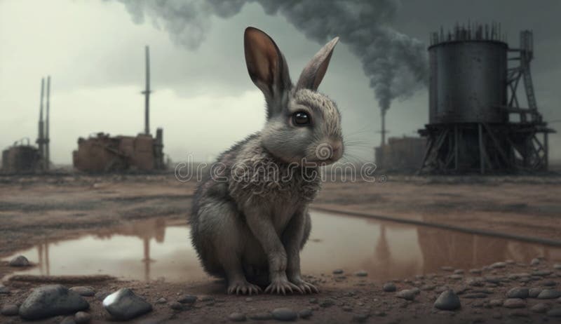 Little Rabbit Standing in Front Toxic Mass from Chemical. AI Generative ...