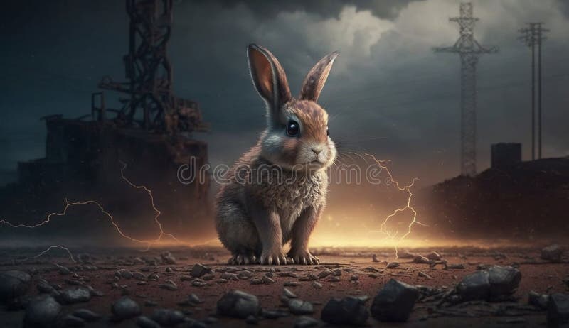 Little Rabbit Standing in Front Toxic Mass from Chemical. AI Generative ...