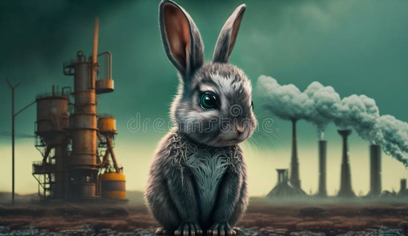 Little Rabbit Standing in Front Toxic Mass from Chemical. AI Generative ...