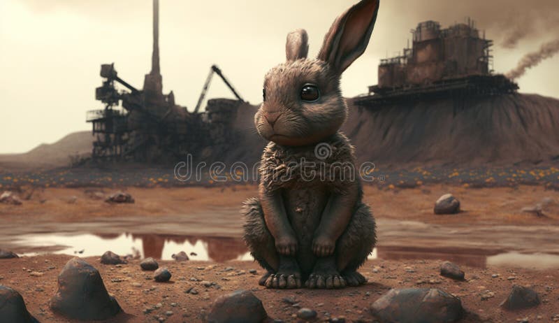 Little Rabbit Standing in Front Toxic Mass from Chemical. AI Generative ...