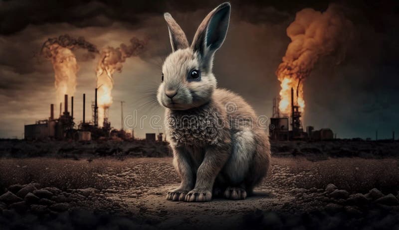 Little Rabbit Standing in Front Toxic Mass from Chemical. AI Generative ...