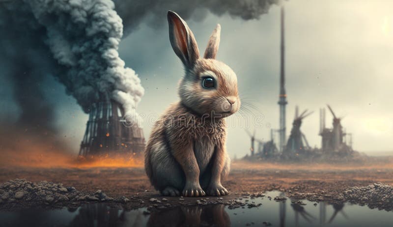 Little Rabbit Standing in Front Toxic Mass from Chemical. AI Generative ...