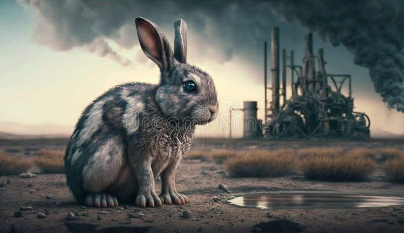 Little Rabbit Standing in Front Toxic Mass from Chemical. AI Generative ...