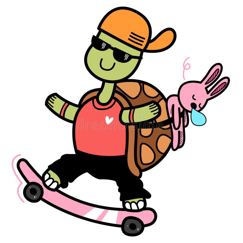 Little Rabbit and Turtle Cartoon Doodle Hand Drawn Stock Vector ...