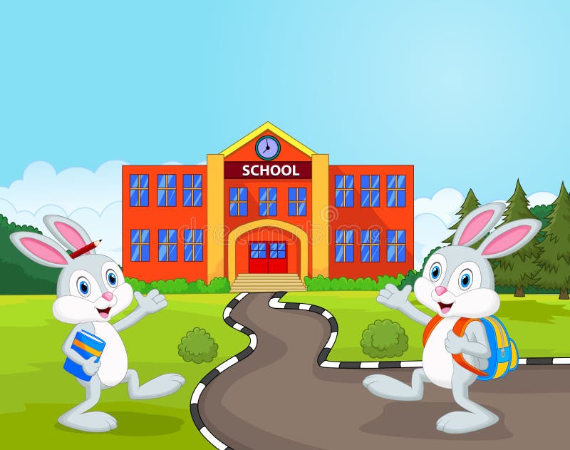 Little Rabbits Cartoon are Going To School Stock Vector - Illustration ...