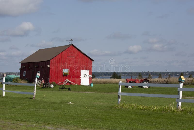 Little Red Barn stock image. Image of plow, fence, grass - 256155495