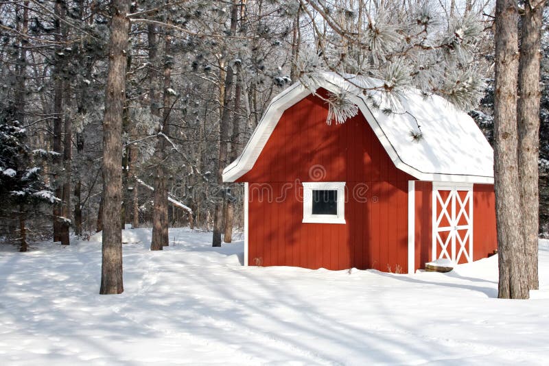 Little Red Barn in the Winter Stock Photo - Image of trees, forest: 4169264