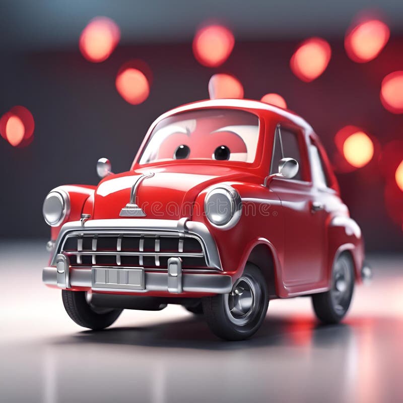 The Little Red Car with Eyes is Sitting Alone on a White Surface Stock ...