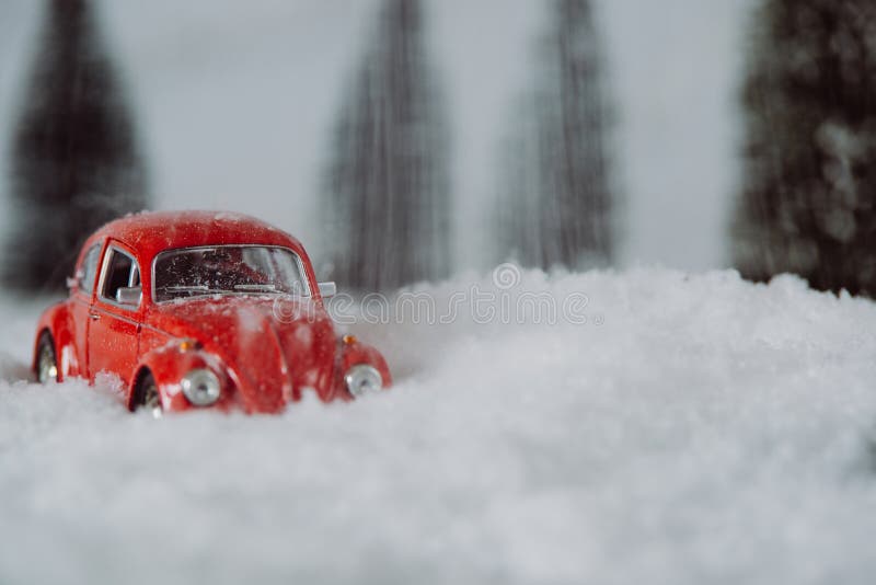 Little Red Car Toy Stuck in Snow Stock Photo - Image of automobile ...