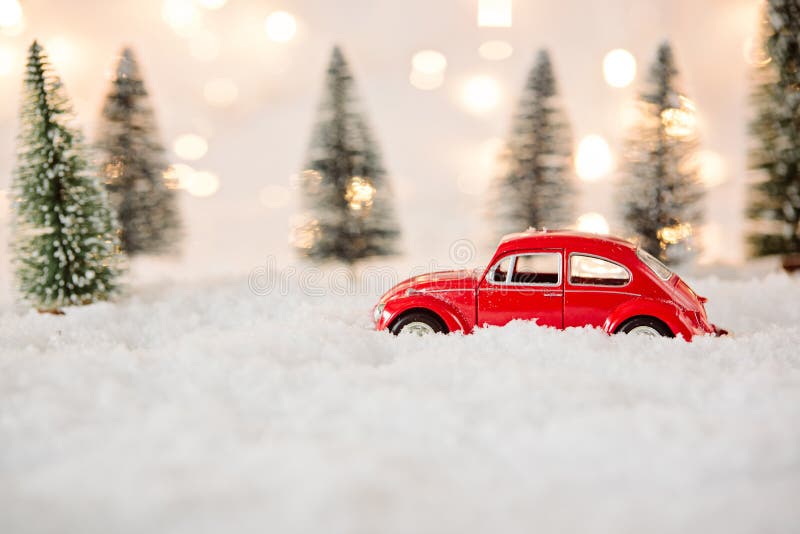 Little Red Car Toy Stuck in Snow. Stock Photo - Image of stuck ...