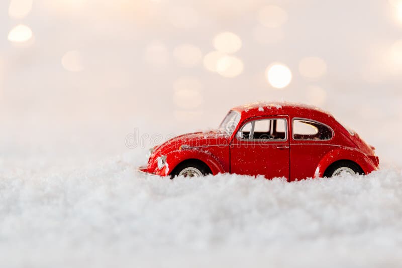 Little Red Car Toy Stuck in Snow. Stock Image - Image of roadside ...