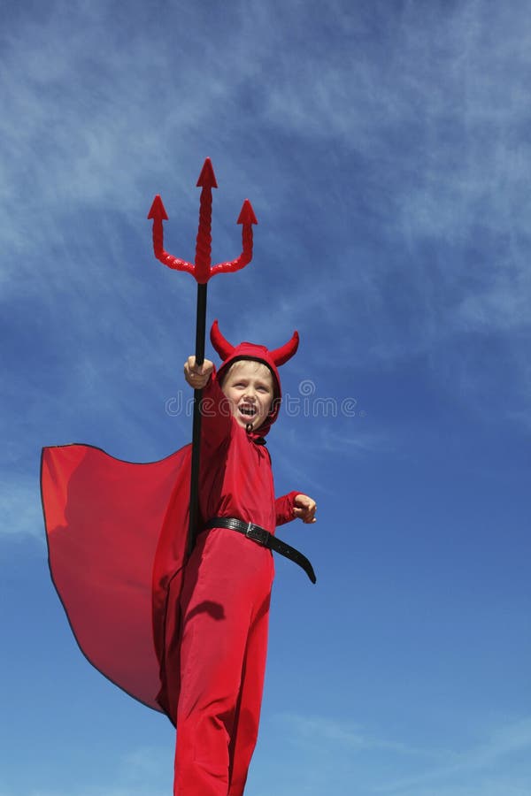 Little Red Devil Standing with a Trident Stock Photo - Image of boys ...