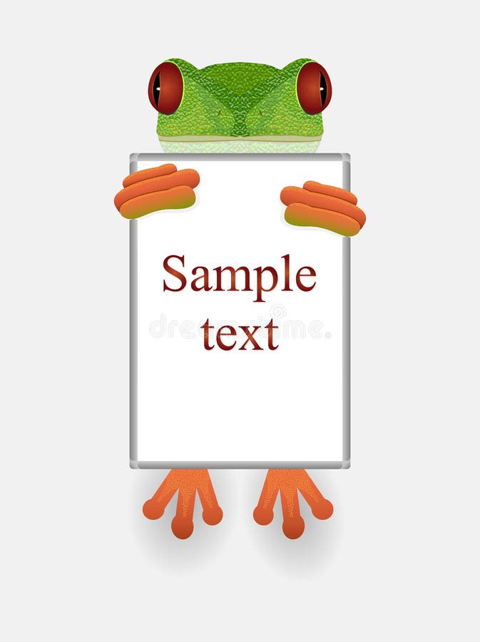 Little Red-eyed Tree Frog Holding a Vertical Frame for an Inscription ...