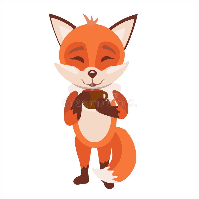 Little Red Fox with a Hot Coffee Stock Illustration - Illustration of ...