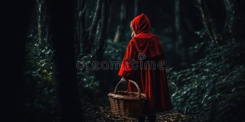 Little Red Riding Hood in the Dark Woods at Night. Generative AI Stock ...