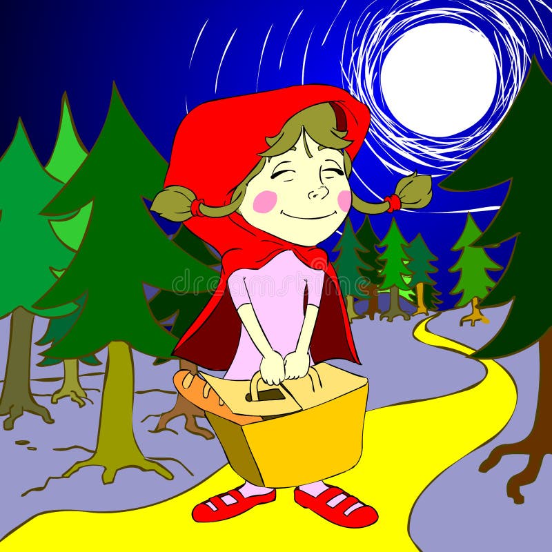 Little Red Riding Hood in the Forest Stock Vector - Illustration of ...