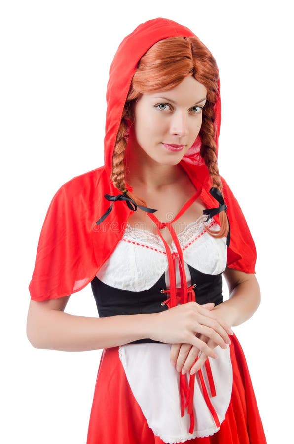 Little Red Riding Hood Isolated on White Stock Image - Image of posing ...