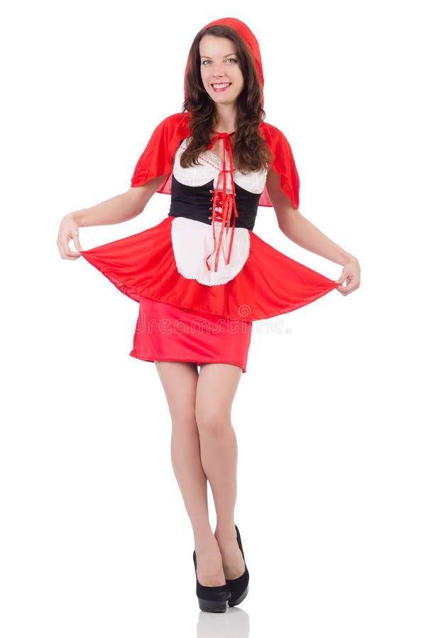 Little Red Riding Hood Isolated on White Stock Photo - Image of clothes ...
