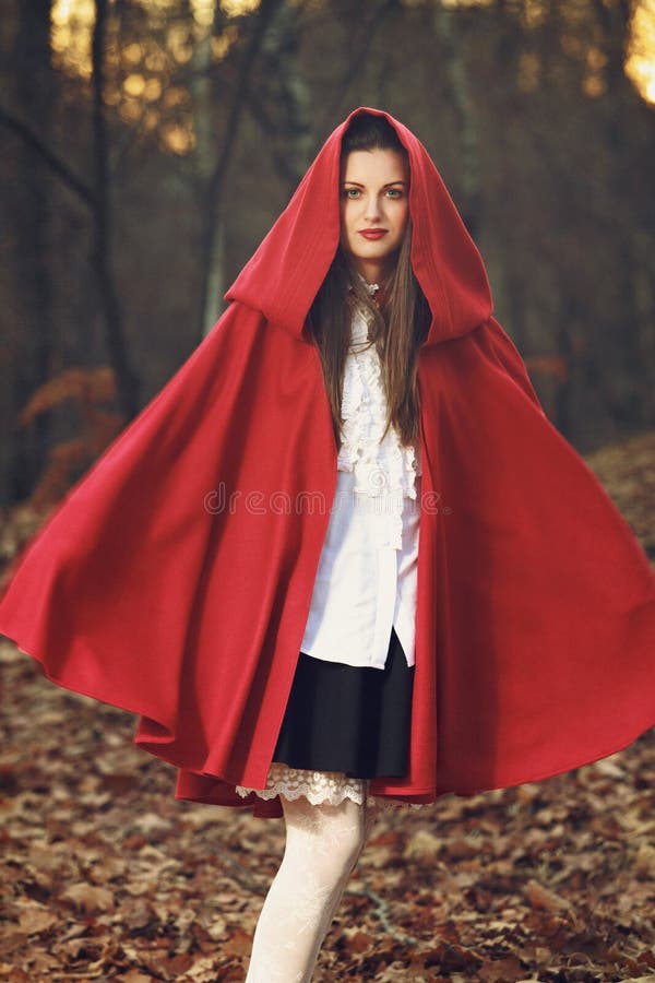 Little Red Riding Hood Posing in the Forest Stock Photo - Image of ...