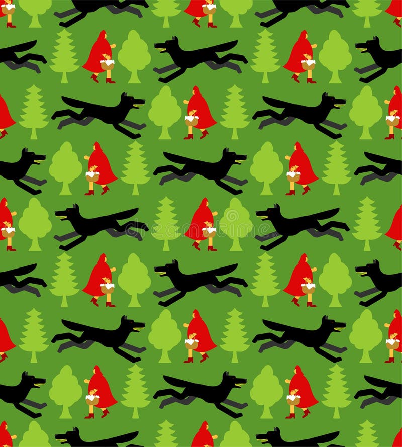 Little Red Riding Hood and Wolf Pattern Seamless. Children Texture ...
