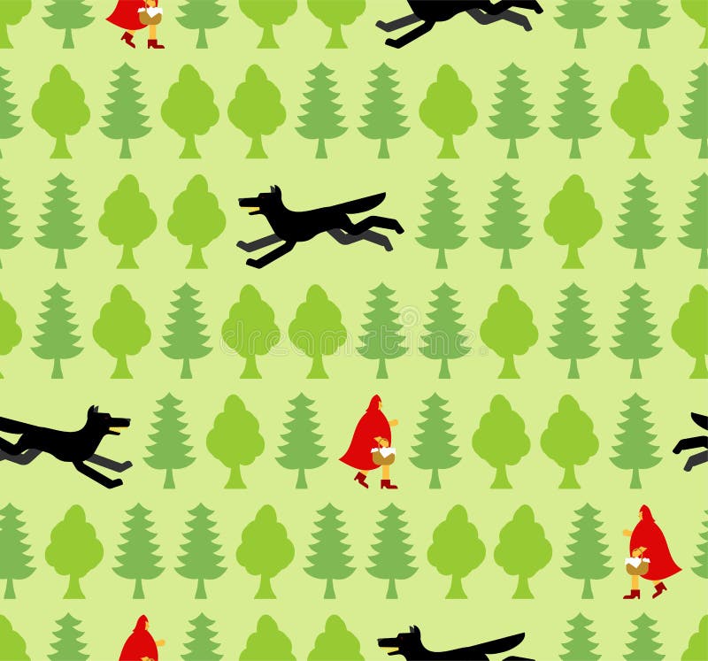 Little Red Riding Hood and Wolf Pattern Seamless. Children Texture ...