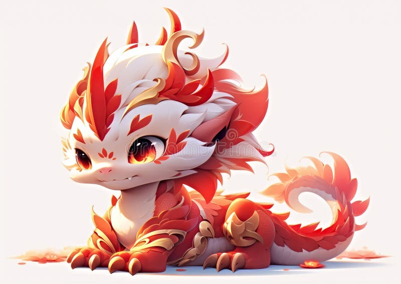 A Little Red and White Dragon Sitting on the Ground Stock Photo - Image ...